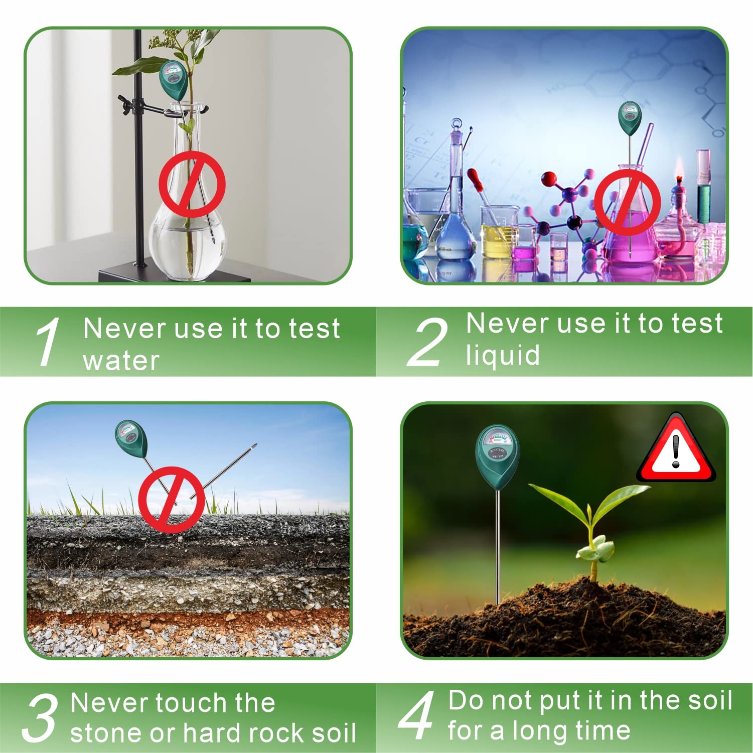 XLUX Long Probe Deep Use Soil Moisture Meter Sensor, Water Monitor Indicator, Hygrometer for Outdoor Indoor Large Pot Plants, Flower, Gardening, Farming, 2 Pack