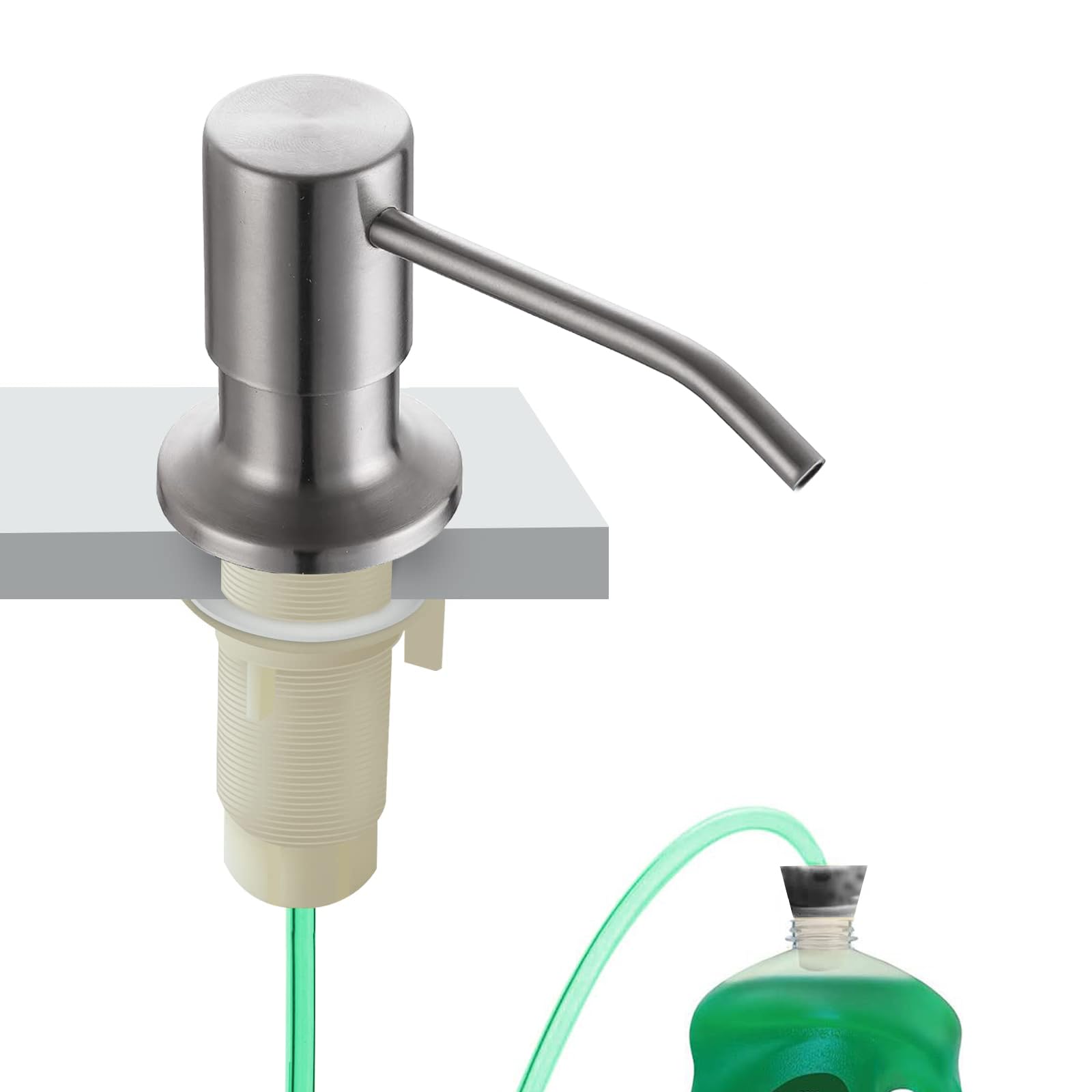 Soap Dispenser for Kitchen Sink, Built in Sink Soap Dispenser (Brushed Nickel), Countertop Soap Dispenser Pump with 47" Extension Tube kit, No Need to Fill Little Bottle Again (Longer Thread Shaft)