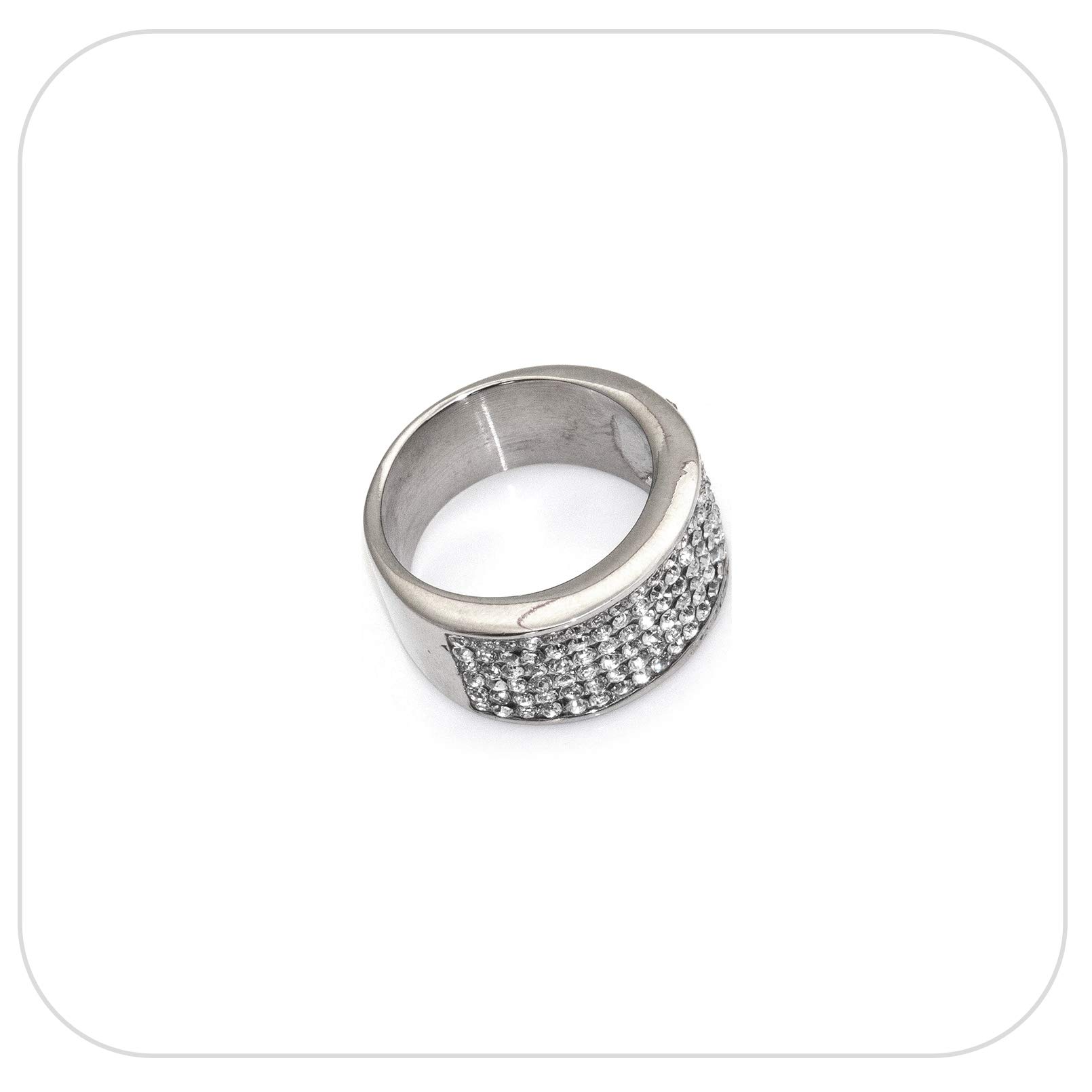 Nsitbbuery Hip Hop Crystal Jewelry Stainless Steel Band Ring