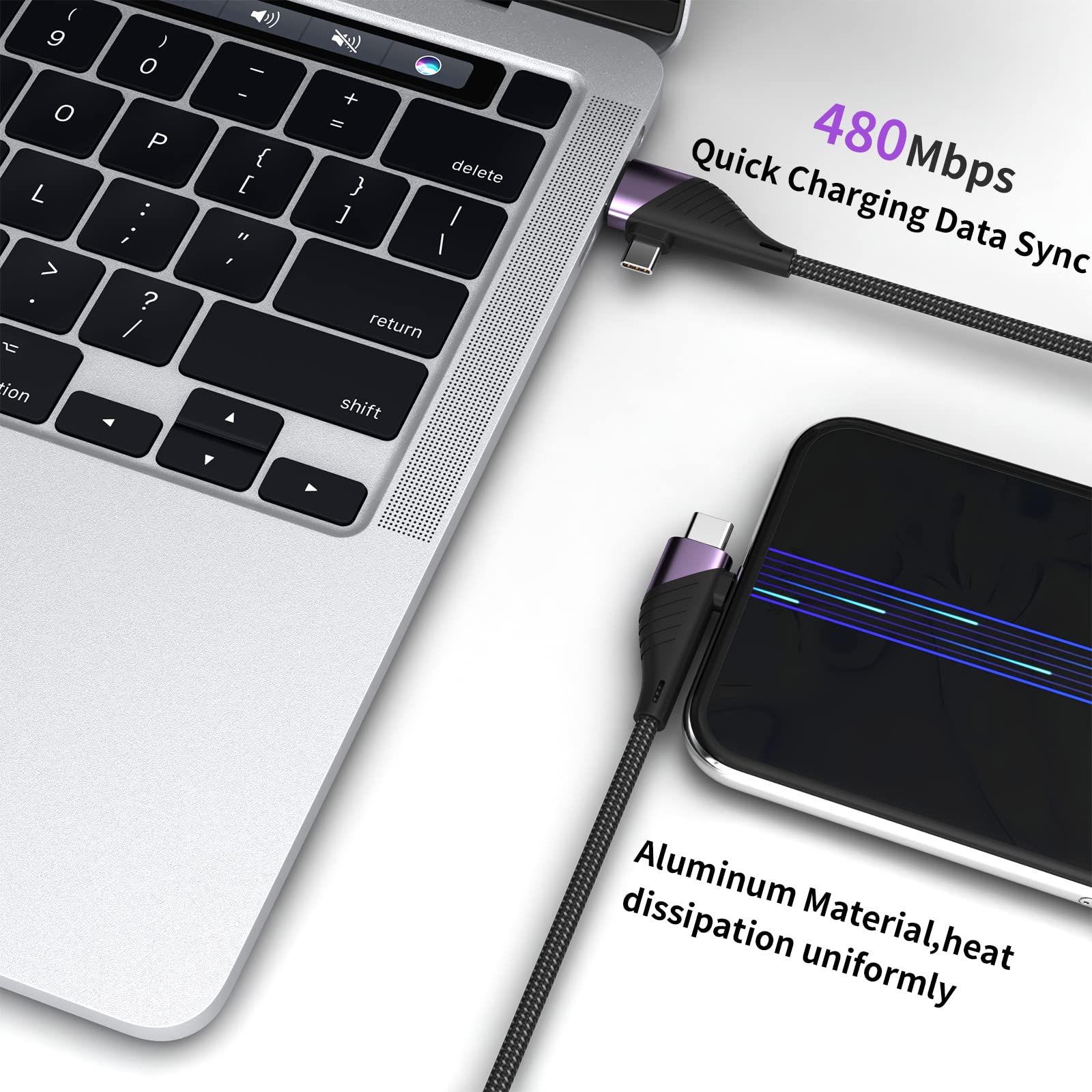 USB C Multi Fast Charging Cable, PD 65W Nylon Braided Cord 4 in 1 5A USB A/C to C/L Fast Sync Charger Adapter Compatible with Laptop/Tablet/Phone (4FT,2 Pack)