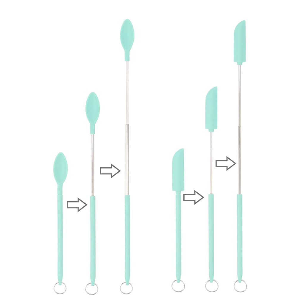 Veki Mini Retractable Makeup Scraper Tool Last Drop Spatula 2 Kinds of Bottle Scrapers Silicone Scraper Suitable for Beauty Lotion Cosmetic and Kitchen Jar Long Spatula(2pcs)(Green)