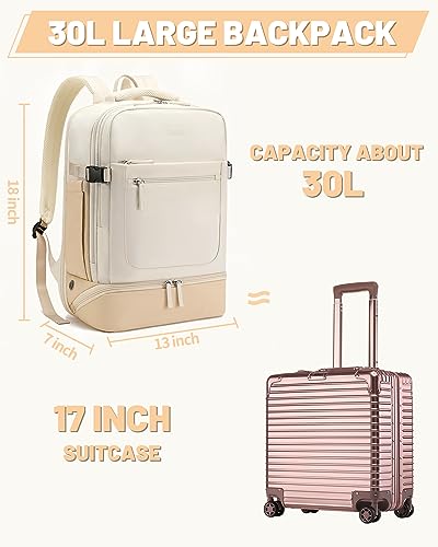 ZOMFELT Travel Backpack for Women, Flight Approved Carry on Backpack with Shoes Compartment & Wet Pocket, Water Resistant 17inch Laptop Bag with USB Charging Port for College Weekender Hiking Trip