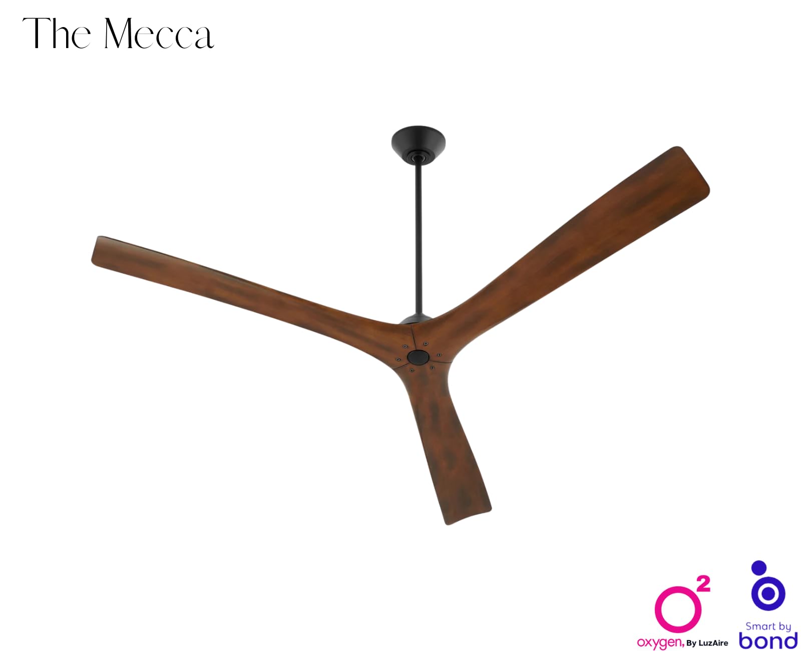 LUZAIRE DESIGN Oxygen 3-120-2115 | Mecca 64 Inch Three Blade Contemporary Modern Smart Ceiling Fan – Black & Walnut Finish | Three Speed Reversible Motor |