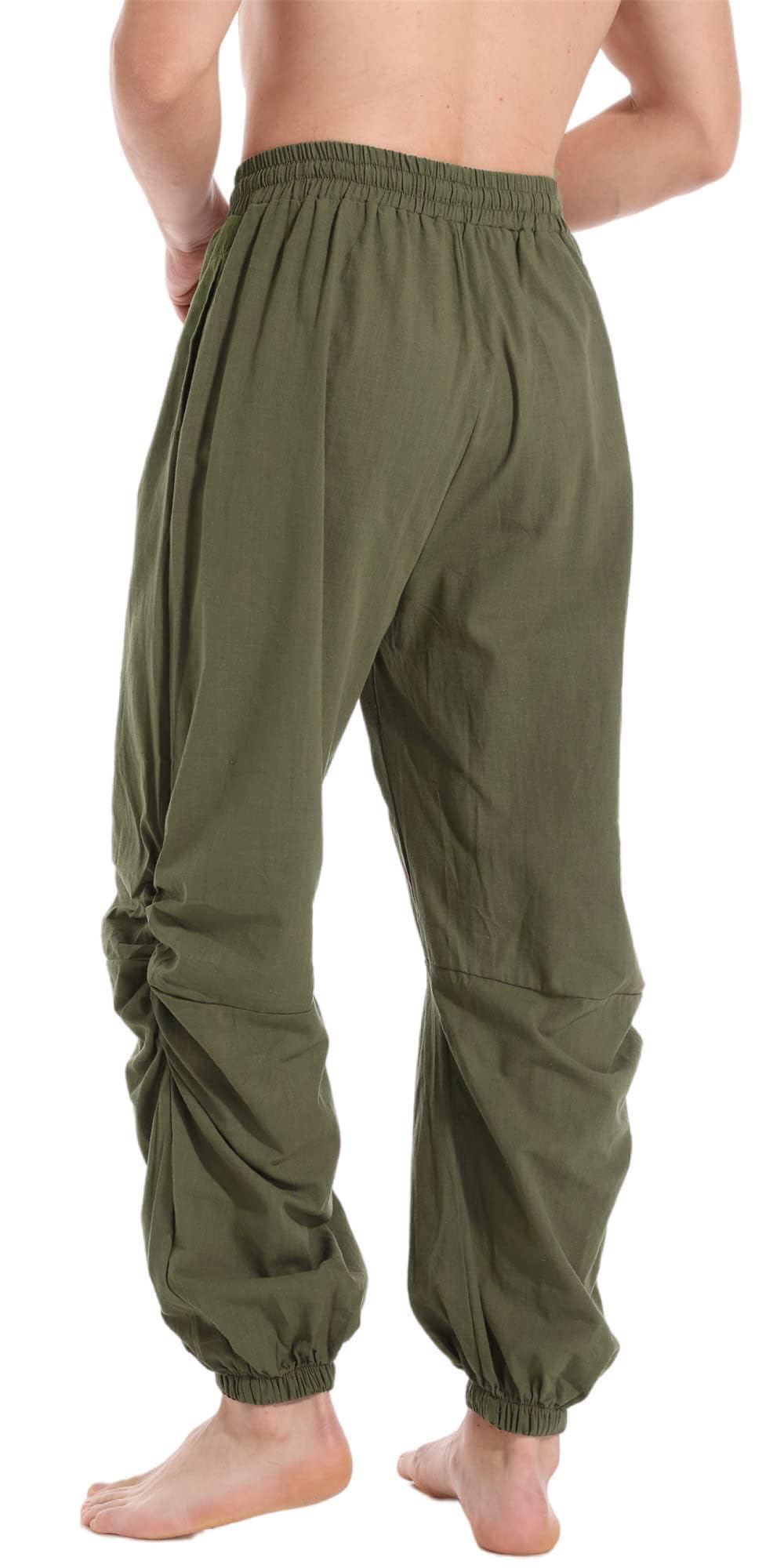 perdontoo Mens Casual Cotton Linen Pant Elastic Waist Drawstring Yoga Jogger Pants (3X-Large, Army Green)