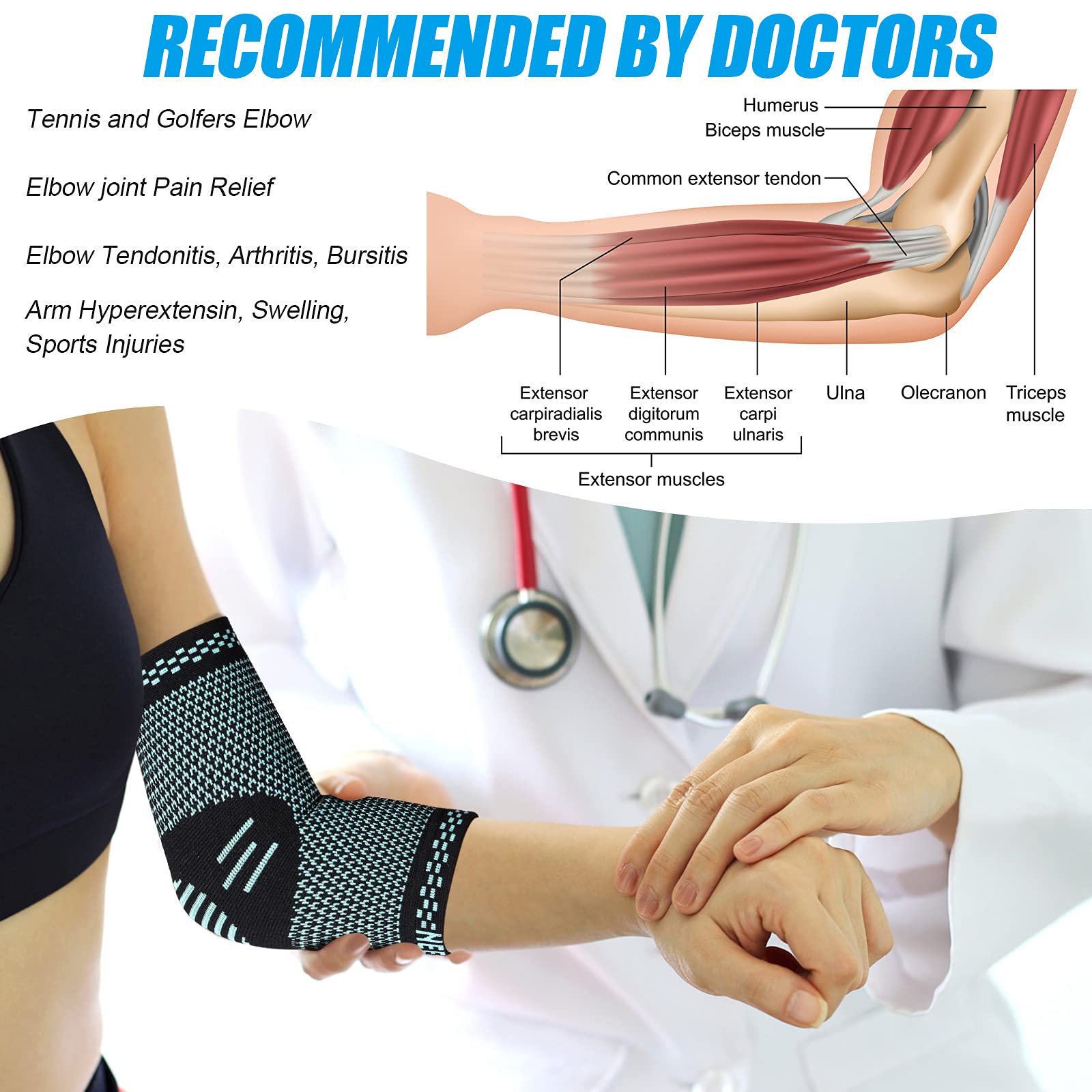 NEENCA Elbow Brace for Elbow Pain - 2 Pack Compression Elbow Sleeves Set. Elbow Wrap for Tendonitis,Tennis or Golf Elbow. Arm Sleeves for Sports Protection and Pain Relief - Elbow Compression Sleeves
