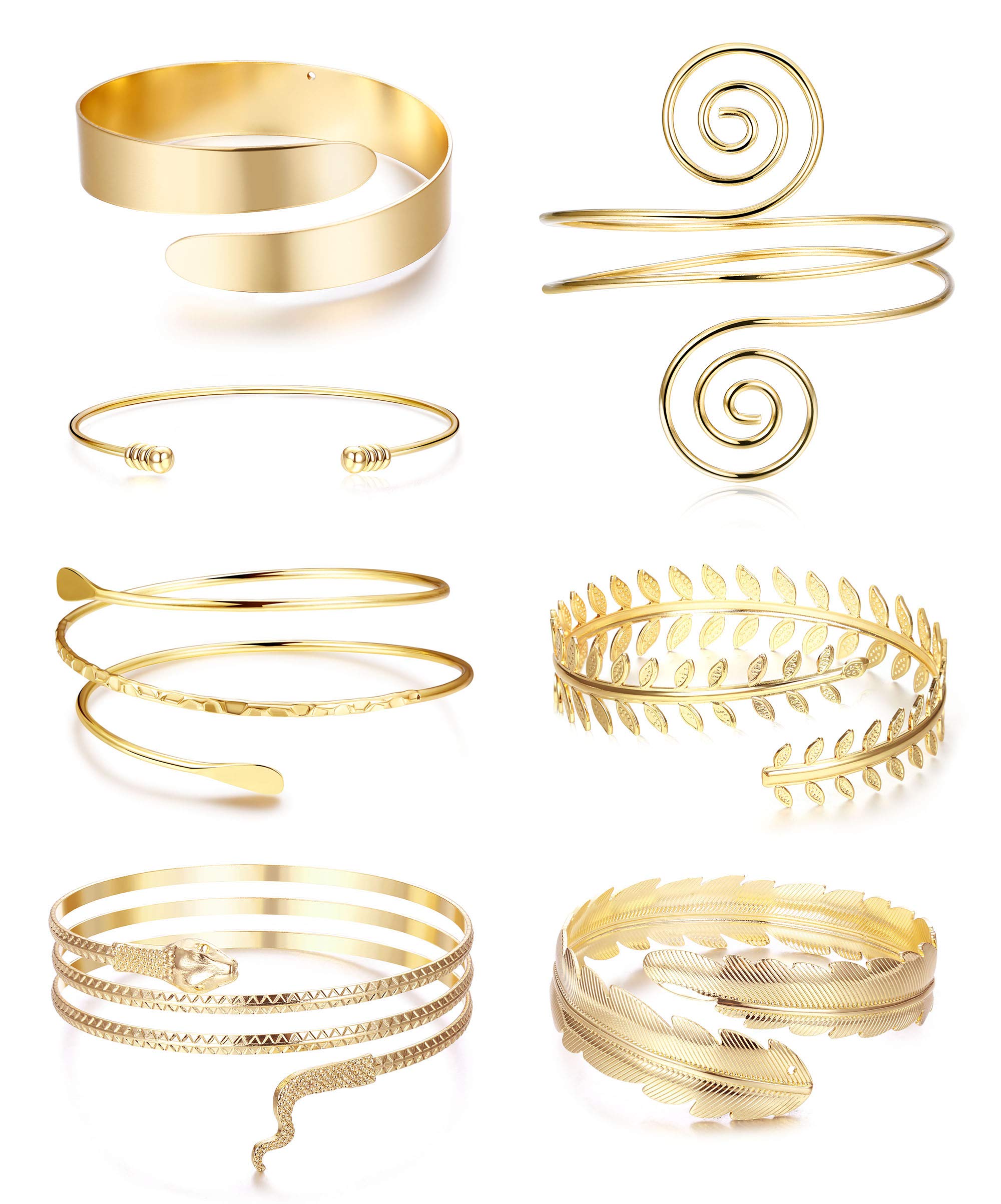 LOLIAS 7 Pcs Arm Cuff Upper Arm Band Cuff Bracelet Minimalist Simple Coil Bangle for Women Silver Gold Adjustable Armband Set