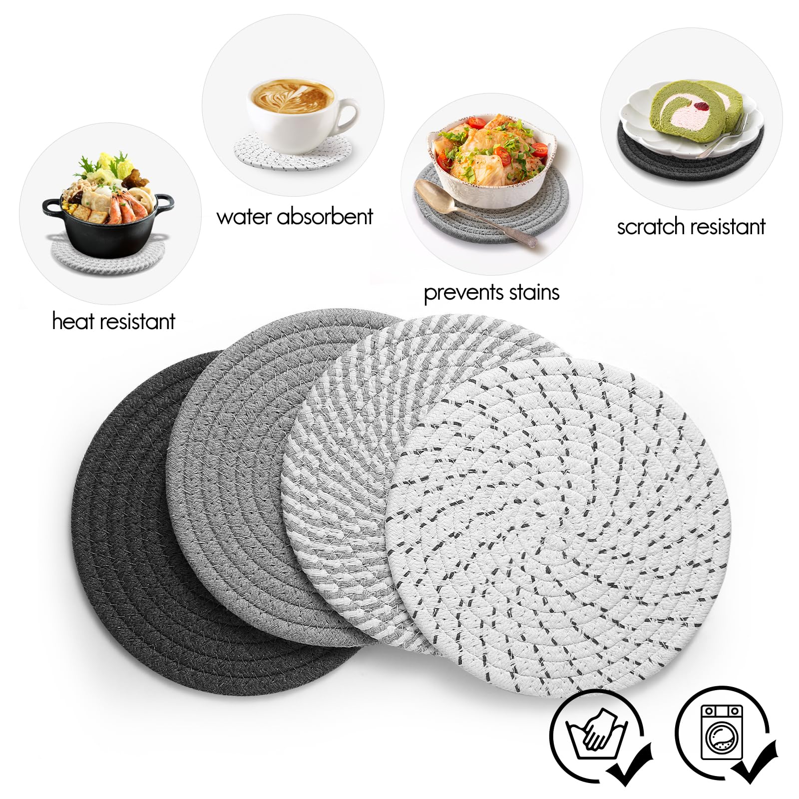 Ueixieo 7" Trivets for Hot Dishes, Hot pots and Pans, 4 Pcs Pot Holders for Kitchen,Heat Resistant Hot Holders are Used to Protect Your Furniture and Tables, Professional Home Essentials