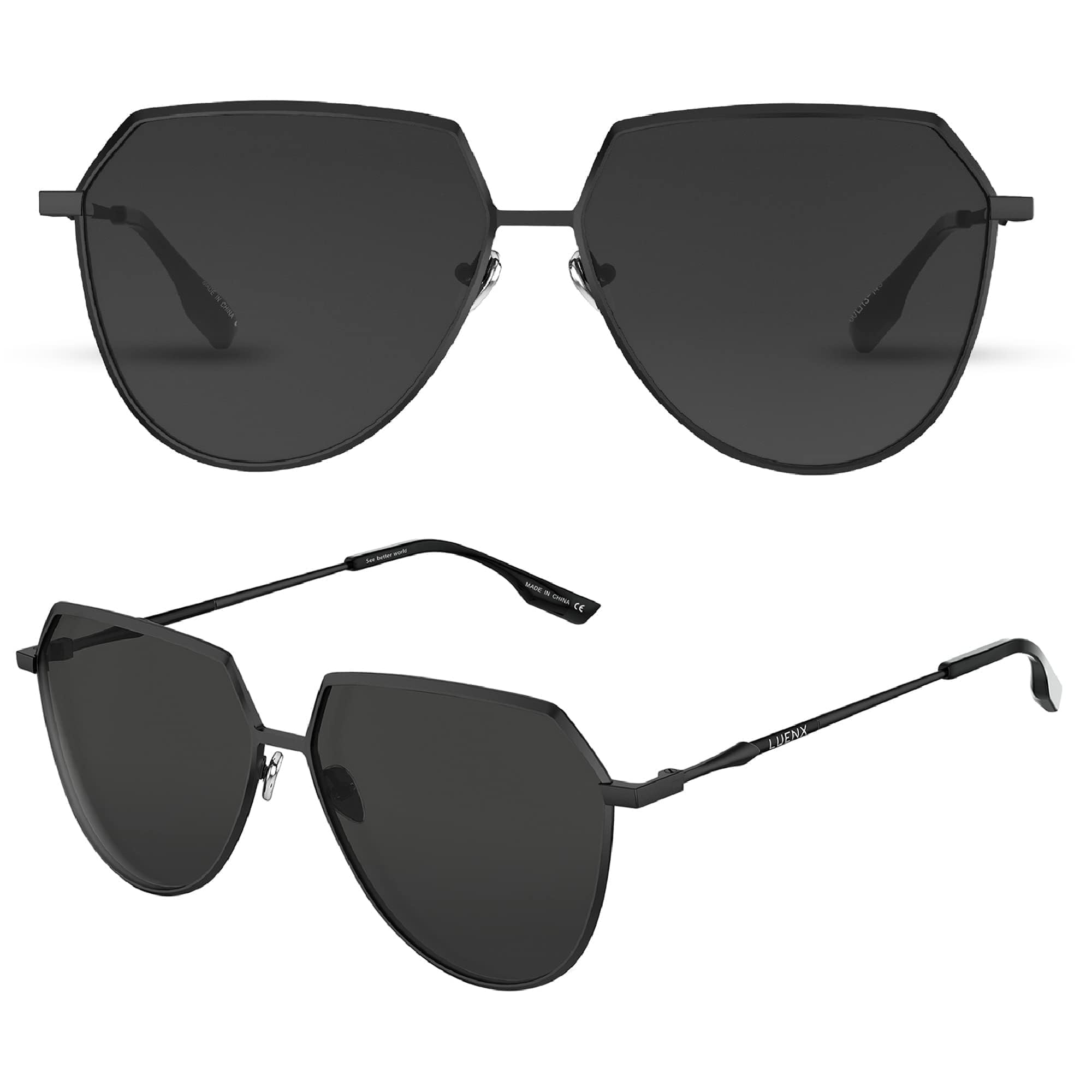 LUENX Aviator Sunglasses Women Men Polarized Shades Polygon Trendy Flat Gradient Amber Lenses Fashion Designer Style