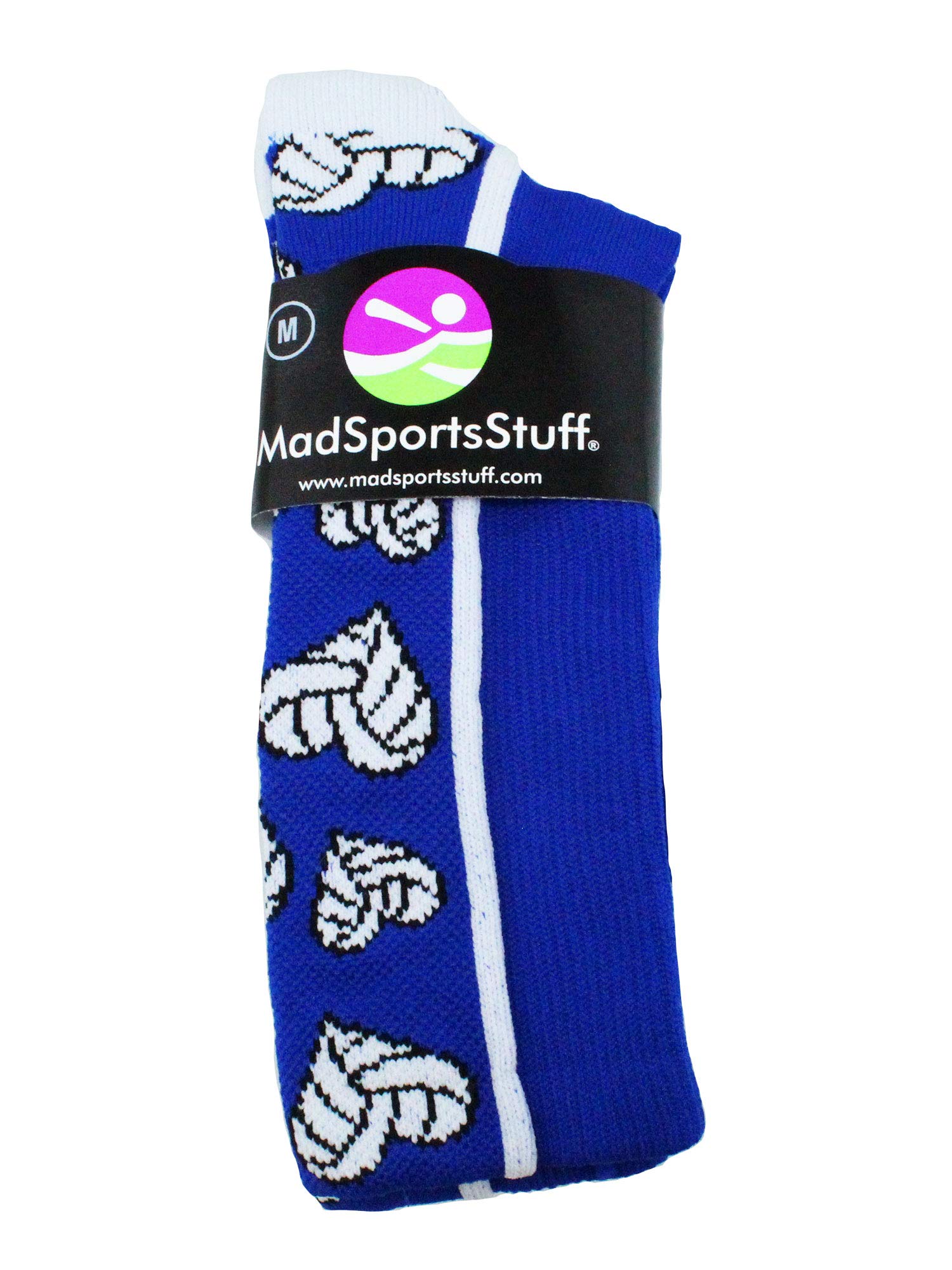 MadSportsStuff Crazy Love Volleyball Hearts Crew Socks (Royal/White, Large)