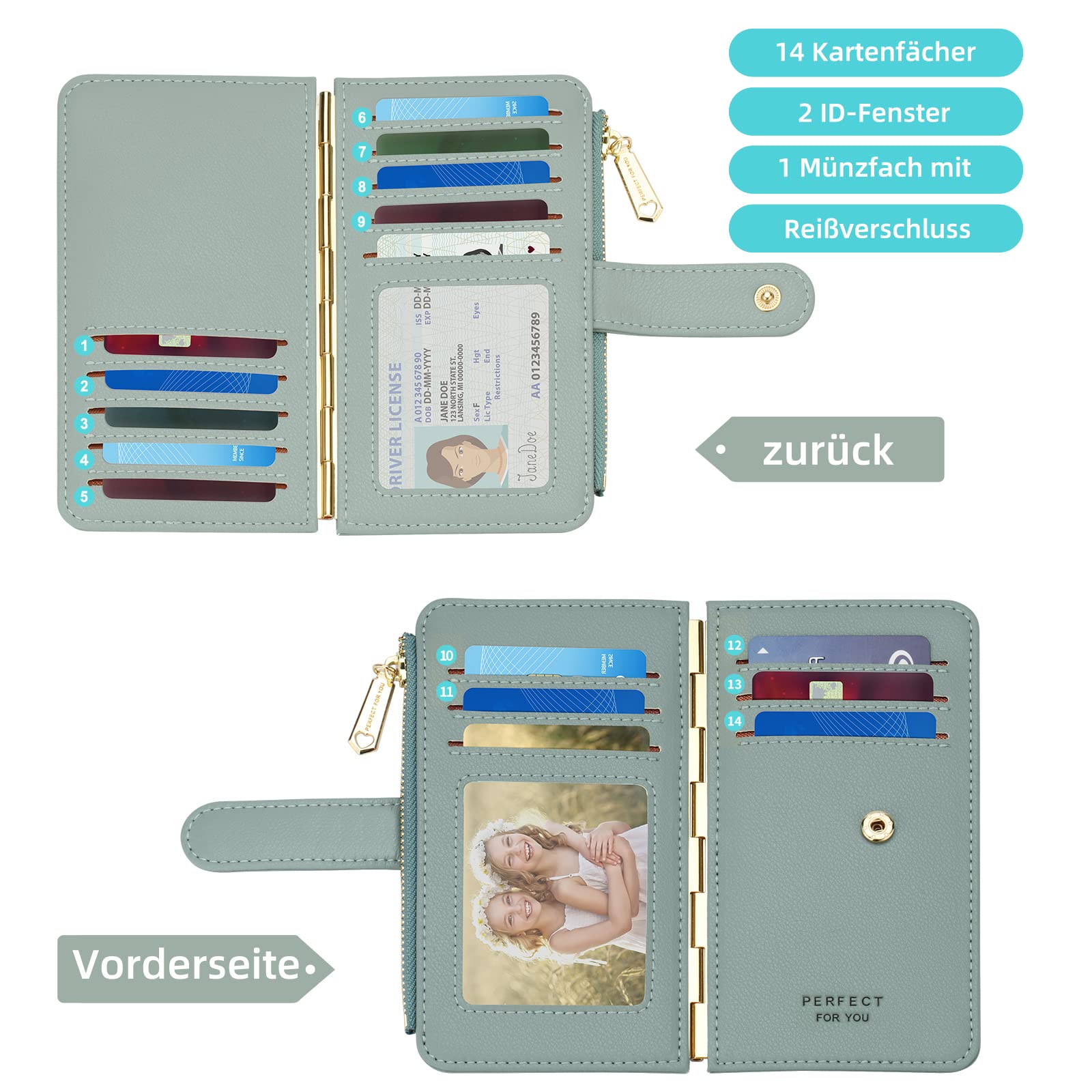 PERFECB FORYOU Slim Womens Credit Card Holder-RFID Blocking- Bifold Multi Card Small Wallet for Women Minimalist Card Holder Wallet (Blue)