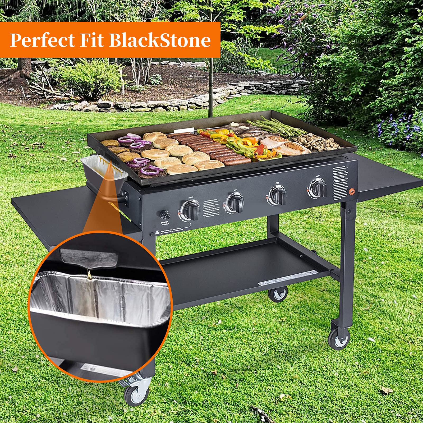 POCOCO Blackstone Griddle Accessories, 30 Pack Foil Drip Pans Compatible with Blackstone Grills for 36 30 28 Inch & 17 Inches Griddle, Foil Tray Grease Cup Liners