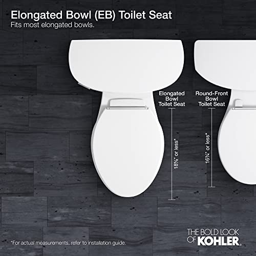KOHLER K-4636-0 Cachet Elongated, Grip-Tight Bumpers, Quiet-Close Release Hinges, Quick-Attach Hardware, No Slam Toilet Seat, White