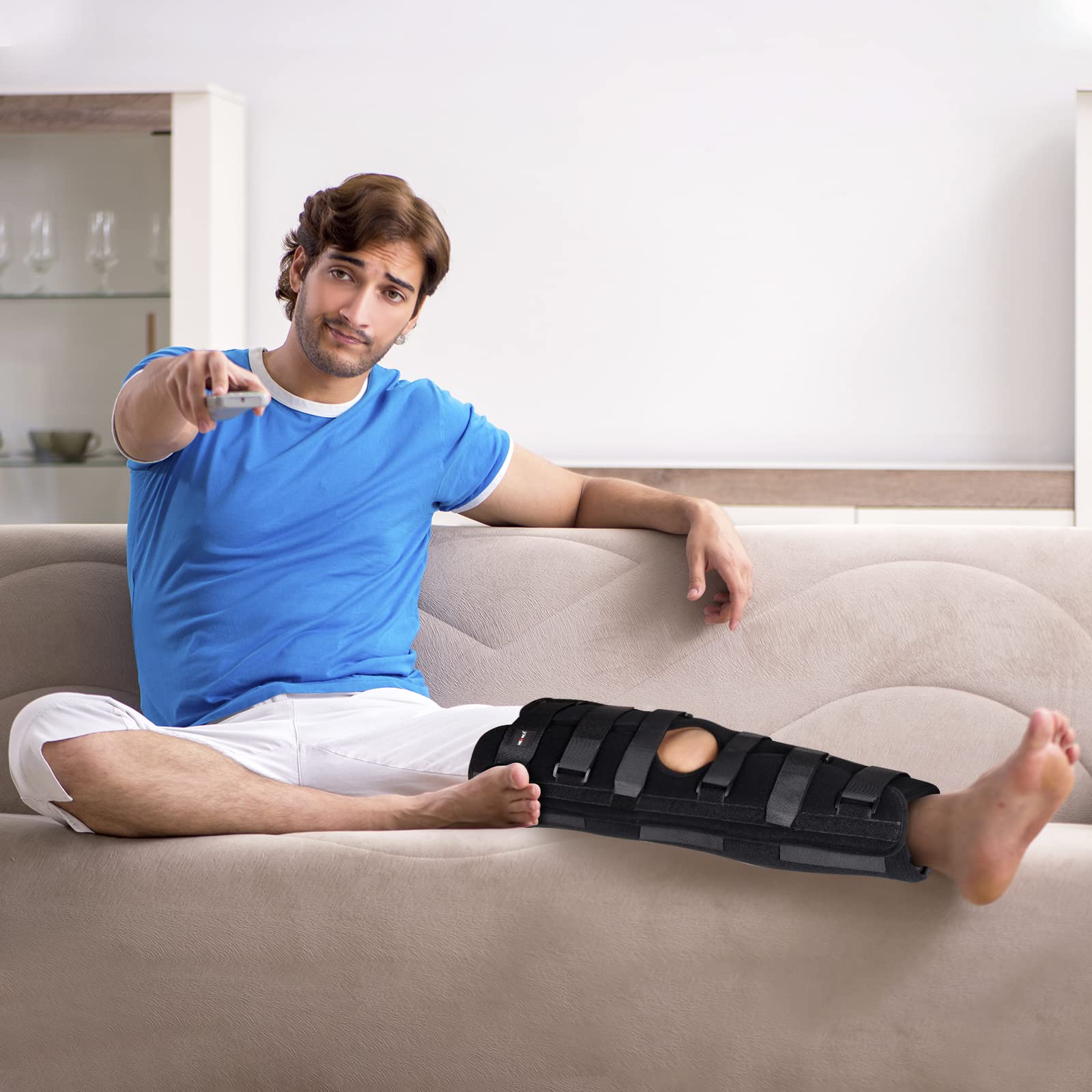NEENCA Knee Immobilizer, 3-Panel Knee Brace with Internal Sponge Padding, Medical Full Leg Brace/StabilizerâStraight Support Splint for Knee Fractures,Meniscus Tear,Arthritis,Injury & Surgery Recovery
