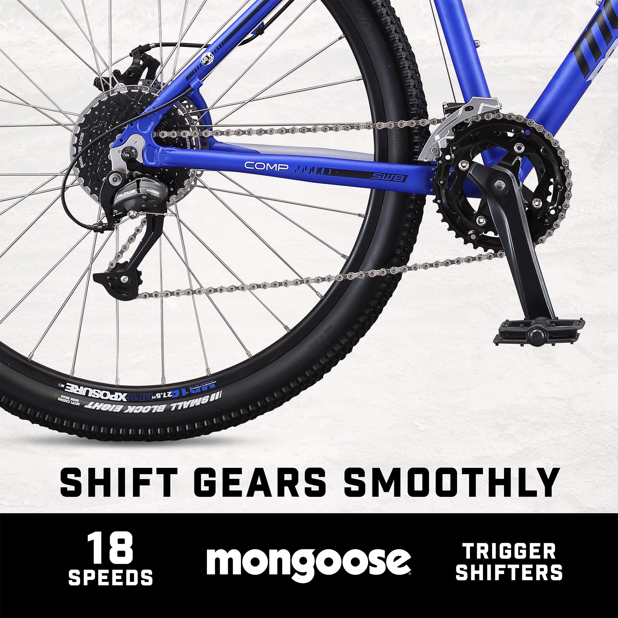 Mongoose Switchback Comp Adult Mountain Bike, 18 Speeds, 27.5-inch Wheels, Women Aluminum Medium Frame, Grey