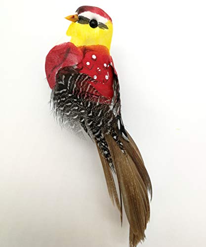LWINGFLYER 6pcs 4.3" Artificial Simulation Foam Birds Clip on Sparrow Spotted Feather Bird Ornaments for Craft Christmas Decoration Home Garden Party Accessories