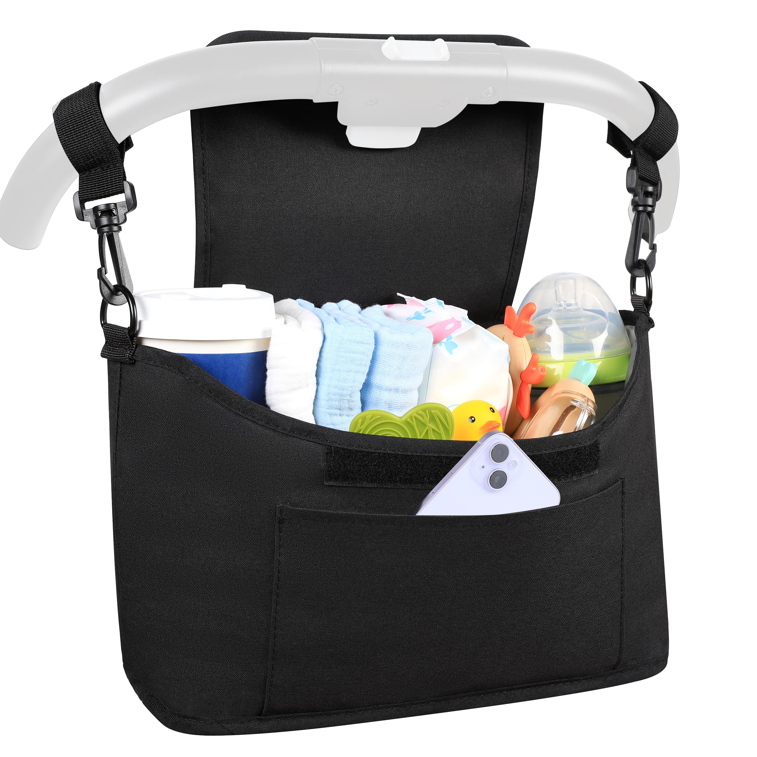 Yoofoss Baby Stroller Organizer Stroller Caddy - Universal Stroller Organizer Bag with Insulated Cup Holder Phone Bag, Stroller Storage Fits Most Baby and Pet Strollers, Black