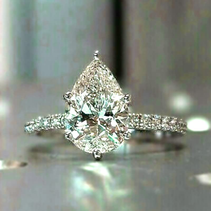 Pear Shaped Cubic Zirconia Gorgeous Engagement Rings Women Quality Silver Plated Wedding Band Eternity Rings Jewelry