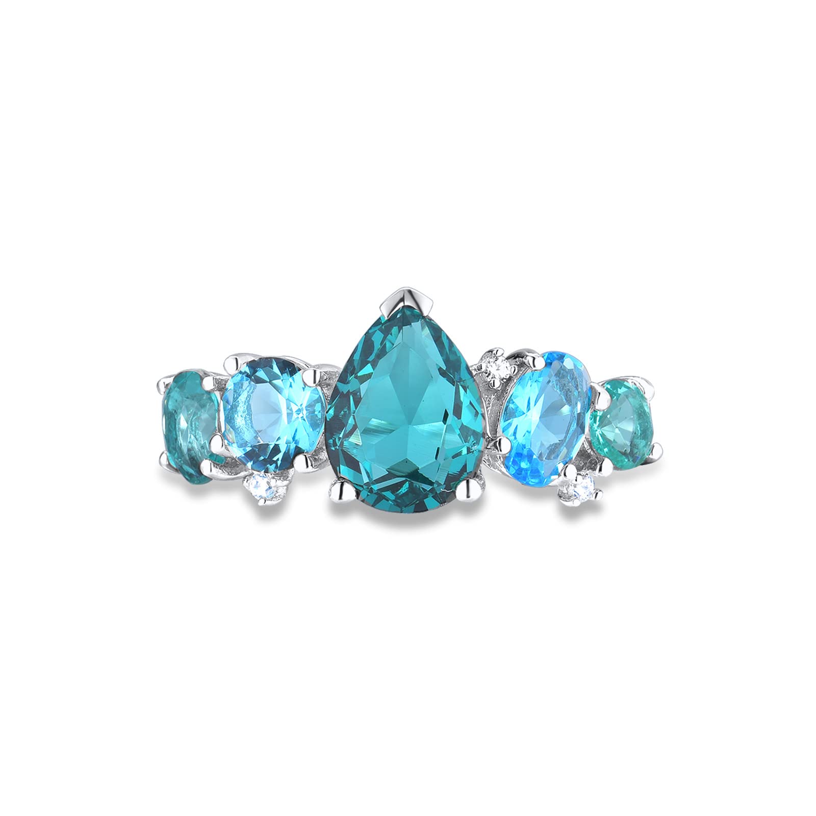 Santuzza 925 Sterling Silver Gemstone Ring Blue Glass Cubic Zirconia Statement Ring for Women (8)
