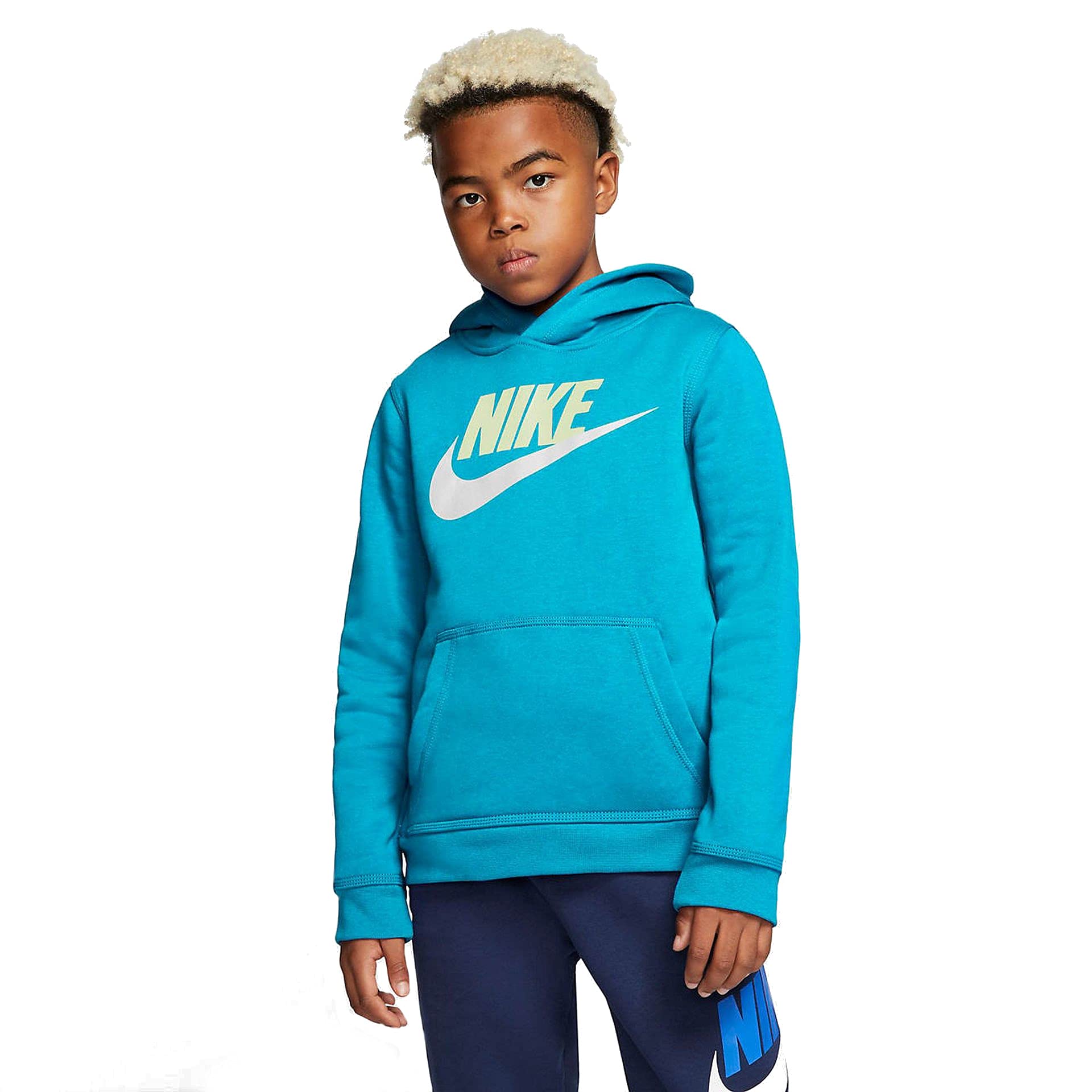 Nike Boys' Sportswear HBR Club Fleece Hoodie (Chlorine Blue, Large)
