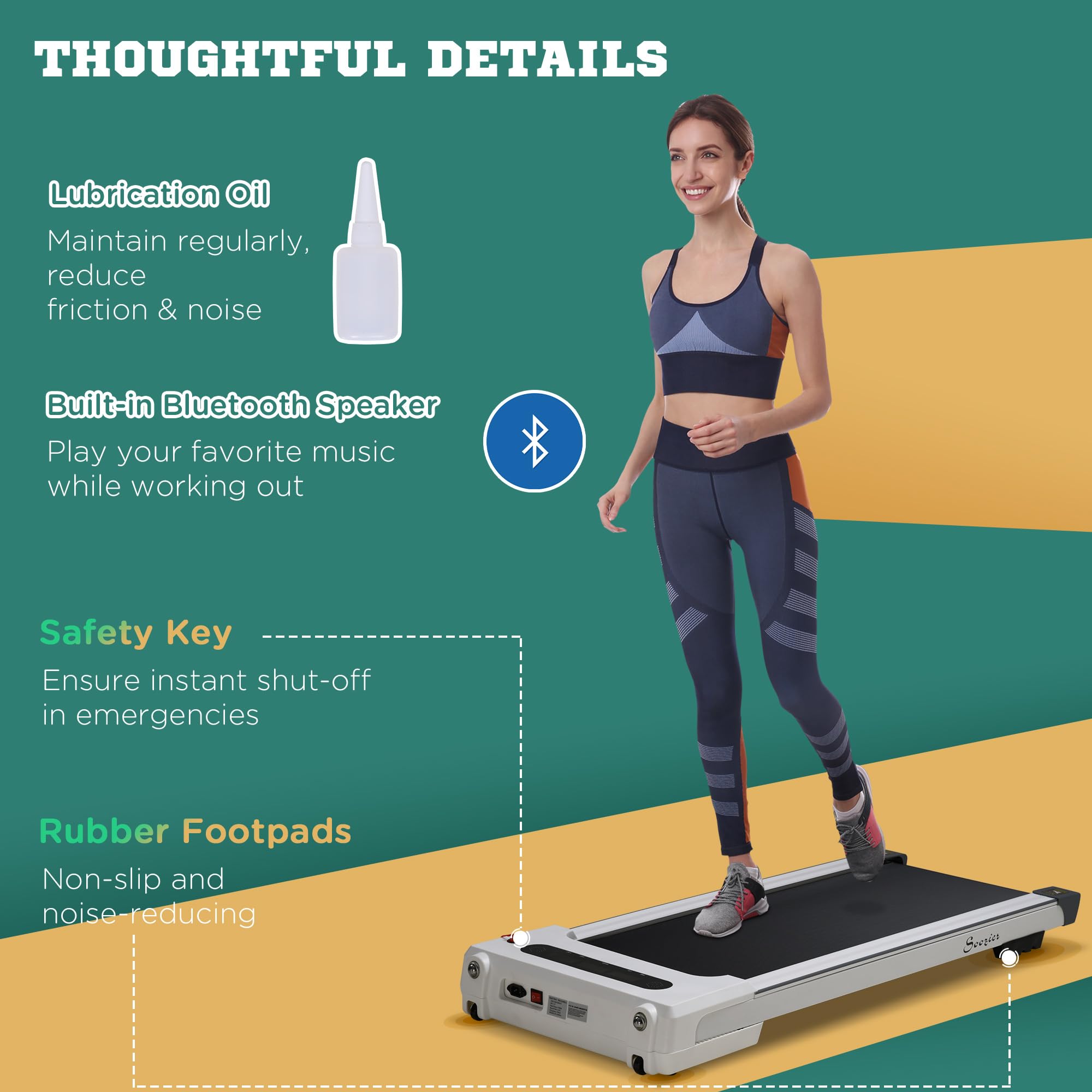Soozier Compact Walking Pad, 2-in1 Under Desk Treadmill, Walking Jogging Machine with Bluetooth, Remote Control, 12 Pre-Programs, Transport Wheels, Installation-Free, for Home Gym Office