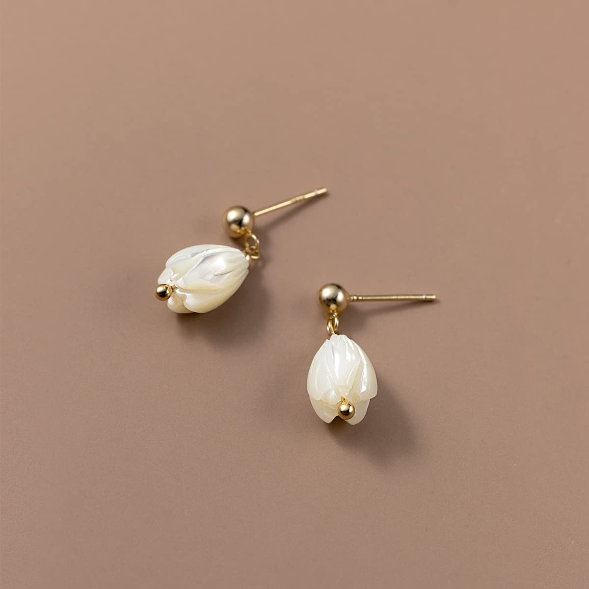 SLUYNZ 925 Sterling Silver Tulip Flower Drop Earrings for Women Flowers Dangle Earrings Shell Earrings Studs