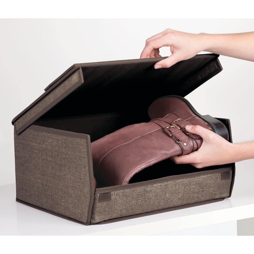 mDesign Large Fabric Closet Shoe Storage Box w/Clear Window - Shoe, Sandal, Sweater, Linen, Clothes Organizer - Boot Storage Solutions - Shoe Bin - Lido Collection, Espresso Brown