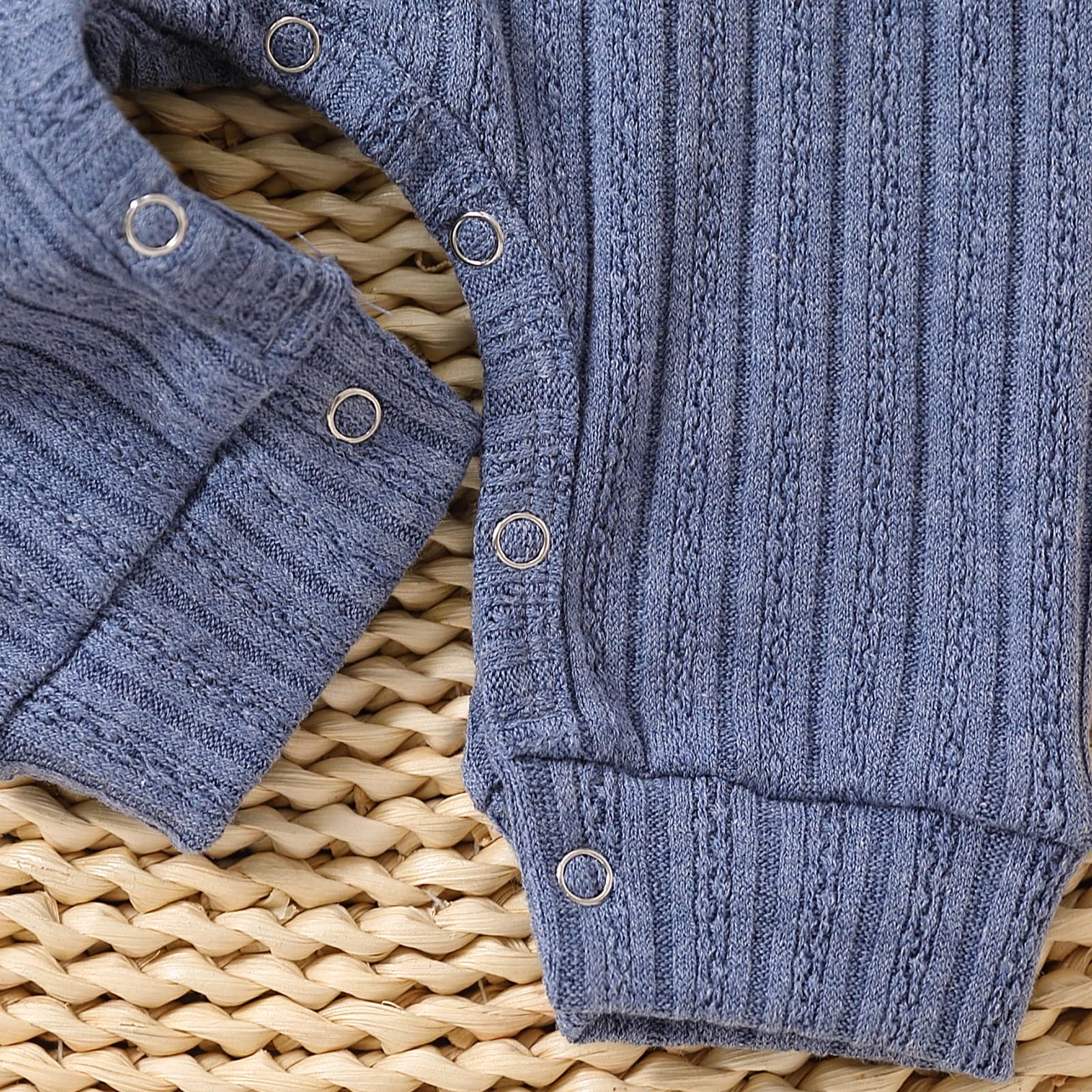 Yookoom Baby Boys Girls 2 Pack Solid Romper Long Sleeve Knit Cotton Button One Piece Jumpsuit Outfits Clothes,Blue+Coffee,0-3M