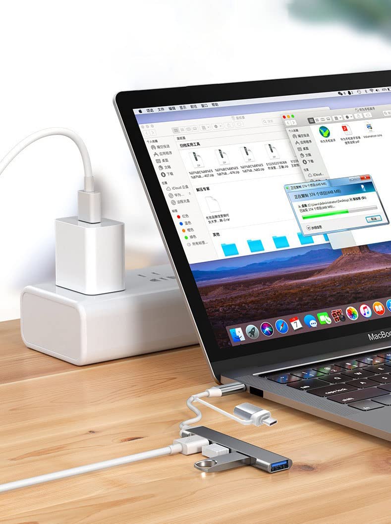 USB C to USB Hub 4 Ports, Siawclub USB 3.0 Hub with a Type C to USB Adapter, Thunderbolt 3 to USB Hub Compatible with Thunderbolt 4 MacBook Pro, Pad Pro, Mac, Surface, Grey