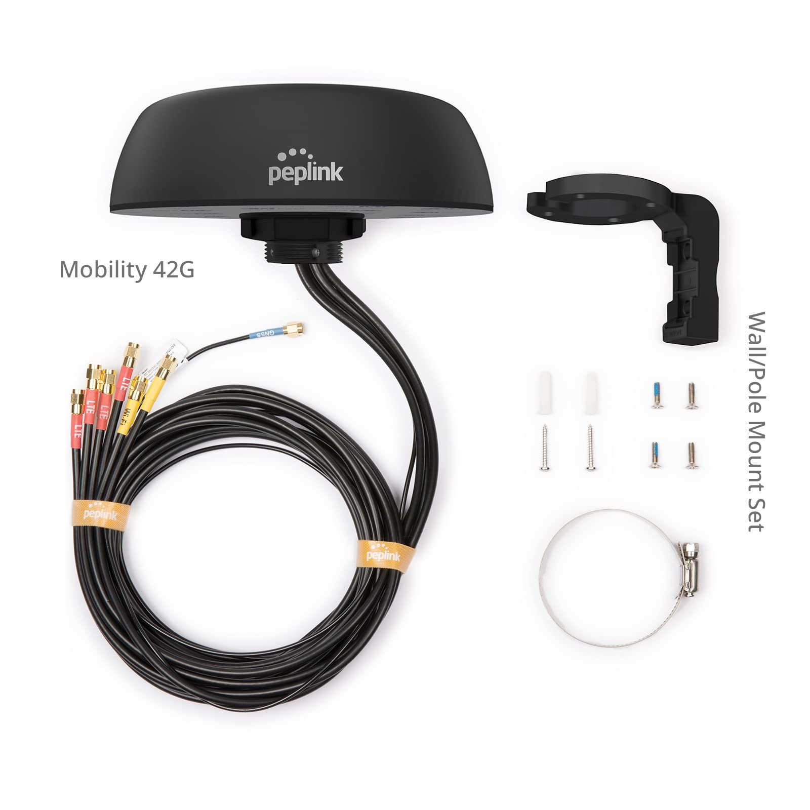Peplink Cellular and WiFi Antenna Mobility 42G 5G/LTE 2x2 MIMO Dual Band (2.4GHz & 5GHz) External Router Computer Networking Antenna System with GPS receiver Robust IP68 Rating 6.5 ft, Black