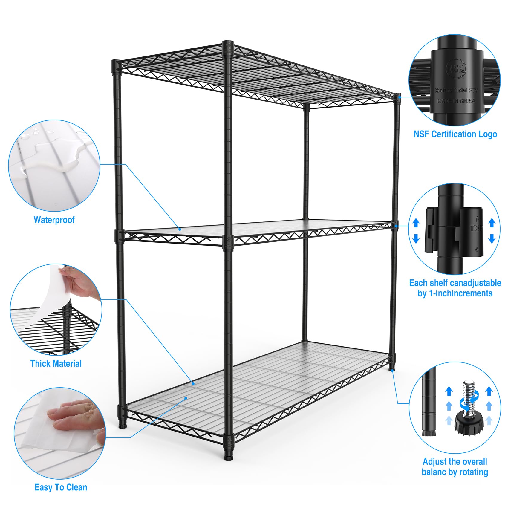 Ufurpie 3 Tier Wire Shelving Unit Two-Piece Set, NSF Metal Shelf 1050lbs Capacity Adjustable Storage Rack with Shelf Liners, Extensible to 6 Tier 2100lbs Organizer, 48" H x 48" L x 18" D