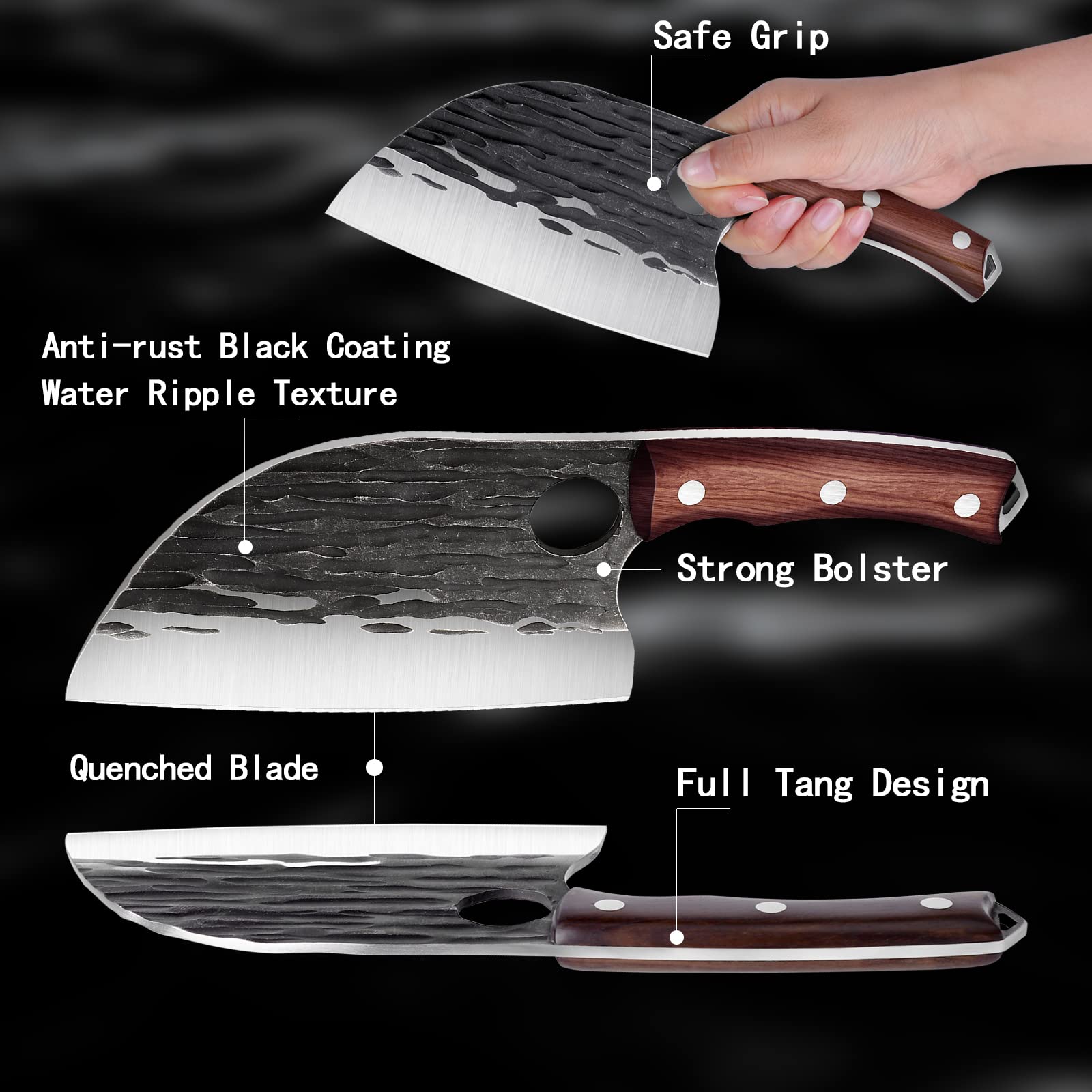 ROCOCO Serbian Chef Knife 6.5" Butcher Knife Japanese Full Tang Boning Chopping Viking Cleaver with Sheath for Kitchen Outdoor BBQ Camping Thanksgiving Christmas Gift Gift Men