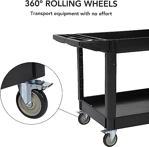 Service Cart 2-Shelf, Storage Handle, 500 lbs Capacity, for Warehouse/Garage/Cleaning/Manufacturing,45"X25"