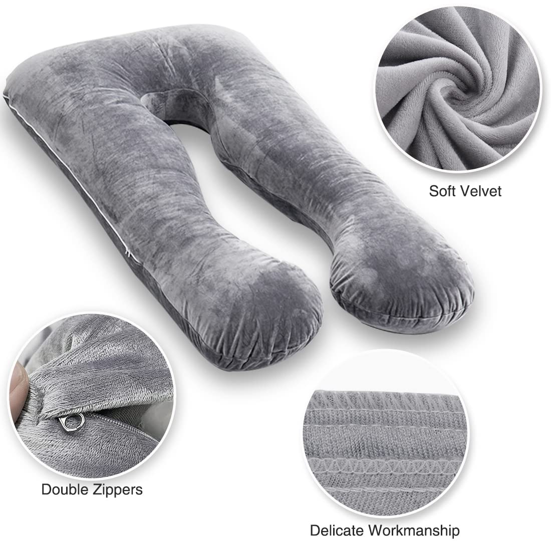 MOON PINE Pregnancy Pillow Cover, U Shaped Body Pillow Cover Only, Velvet Replacement Pillow Case, Fit for 55"x 31" Maternity Pillow (Dark Grey)