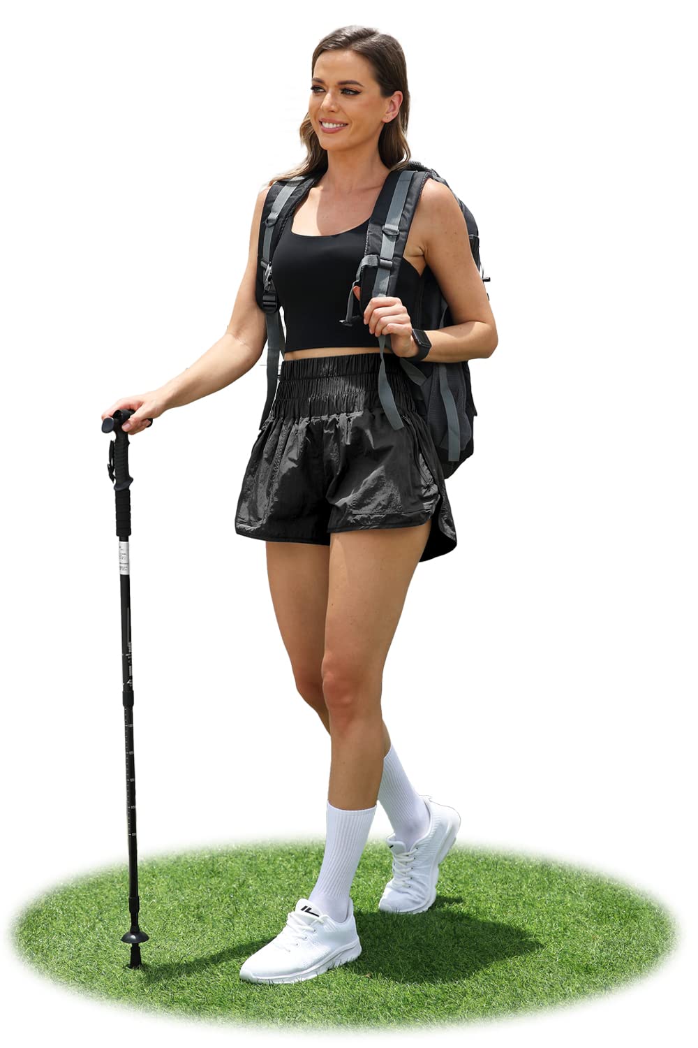 Sanutch Women's High Waisted Athletic Shorts Hiking Gym Workout Shorts Quick Dry Elastic Casual Summer Running Shorts Black M