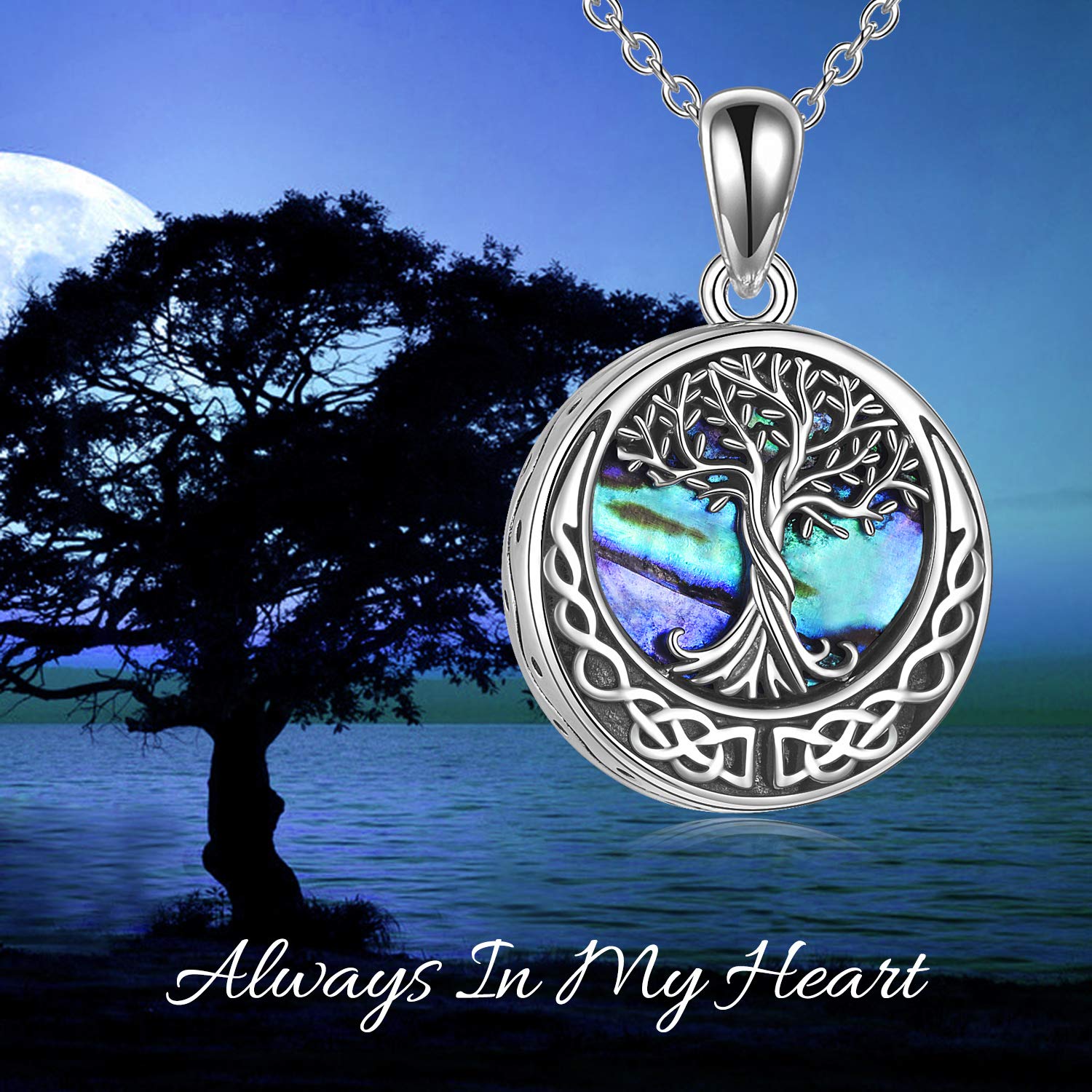 ONEFINITY Tree of Life Urn Necklaces for Ashes Sterling Silver Abalone Shell Tree of Life Cremation Jewelry for Ashes Memory Jewelry for Women Men