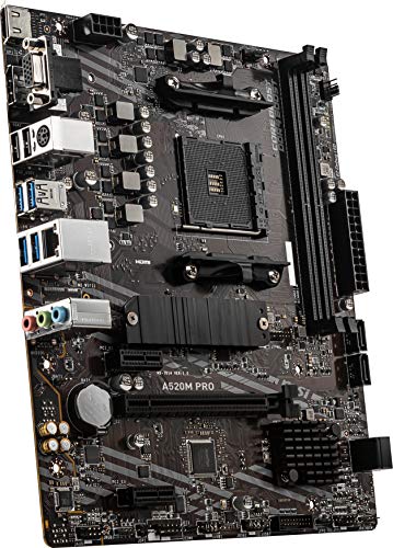 MSI A520M PRO Gaming Motherboard (AMD AM4, DDR4, PCIe 4.0, SATA 6Gb/s, Dual M.2, USB 3.2 Gen 1, HDMI/DP, Micro-ATX)