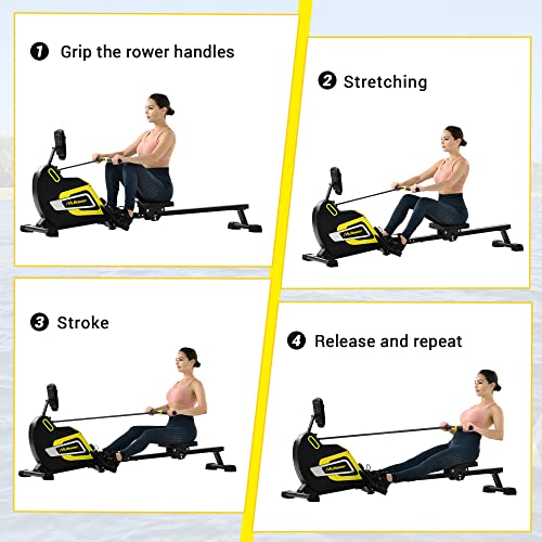 Merax Magnetic Folding Rowing Machine Indoor Rower Machine with 46 Inch Slide Rail, Max 330LB Home Cardio