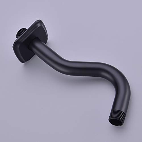 TRUSTMI Curved Shower Arm with Flange, 8-inch S-Shape Stainless Steel Top Shower Head Extension Replacement, Wall Mounted, Matte Black