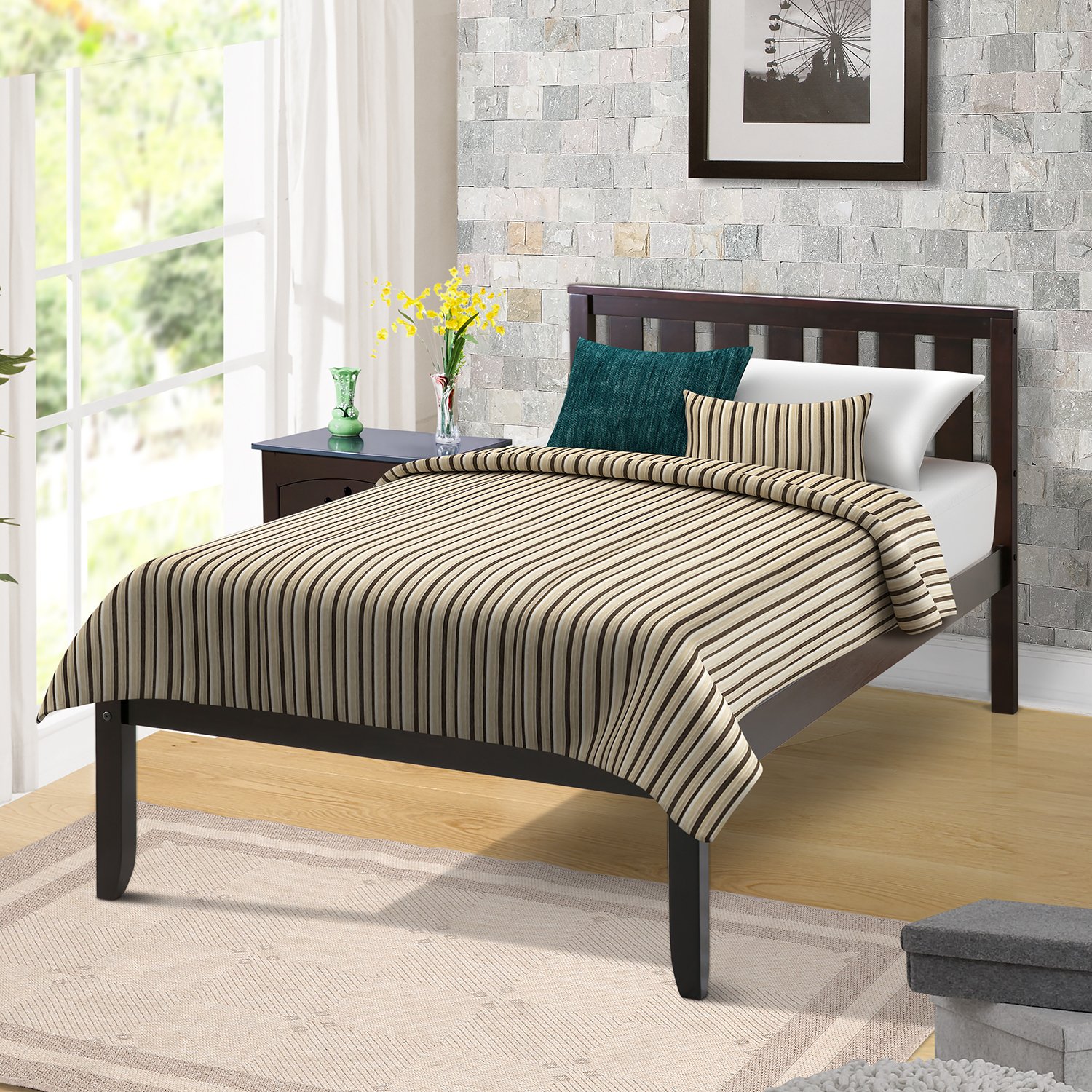 Merax Twin Bed Frame, Platform Bed Twin Size, Wood Platform Bed with Headboard and Wood Slat Support, No Box Spring Needed (Espresso, Twin)