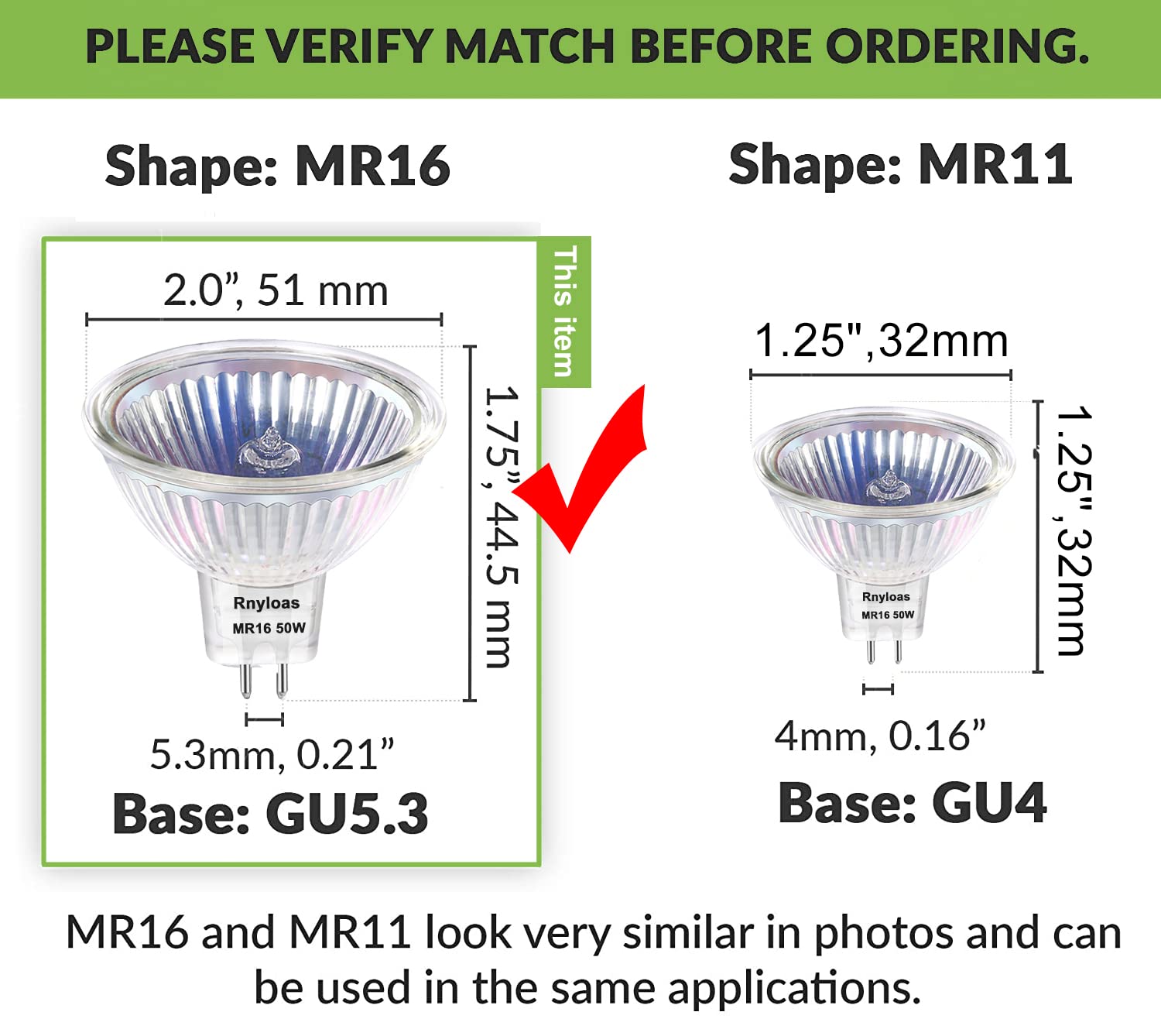 Rnyloas MR16 Halogen Bulb 50W Dimmable, High Brightness MR16 Bulb 12V Warm White 2800K with GU5.3 Base, MR16 GU5.3 Bulb 36° Beam Angle with Clear Glass Cover for Long Lasting Lifetime