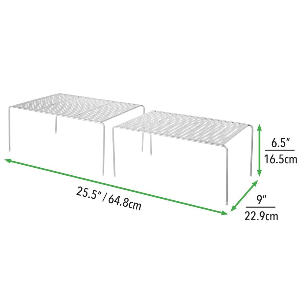 mDesign Adjustable Raised Metal 4-Piece Closet Stacking Organizer, Expanding Storage Shelf - Bedroom, Hall, Entryway Closets, Non-Skid Feet, Hold Hats, Shoes, Bags, Concerto Collection, 2 Pack, Silver