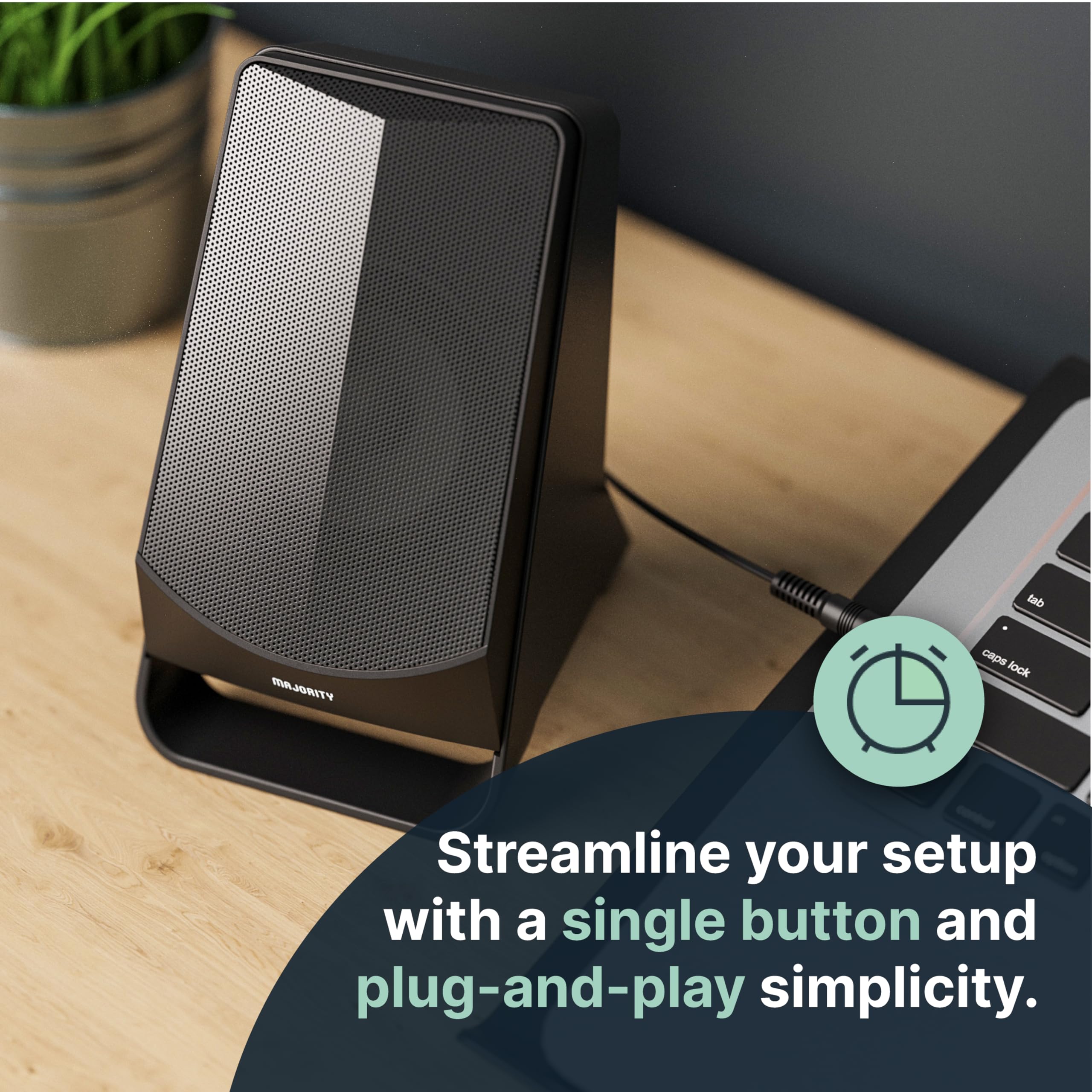 Majority DX10 PC Speakers | 10W Clear Active Stereo Sound Computer Speakers | USB Plug and Play Desktop Speakers Compact | One Touch Control, Headphone Jack | Monitors, Laptops, Desktops and Mac