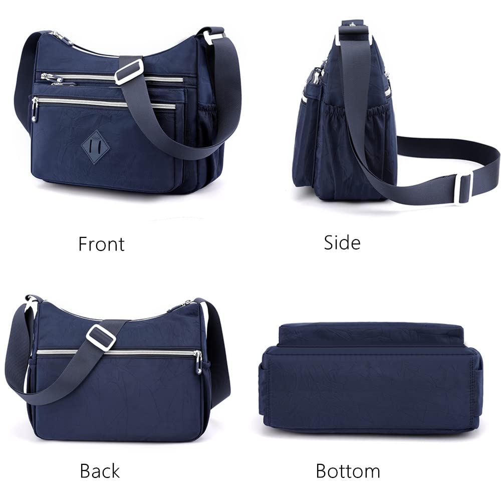 Sanxiner Lightweight Shoulder Bag, Multi-Pocket Crossbody Purses for Women,Water-Resistant Nylon Crossbody Bag (1-Dark Blue)