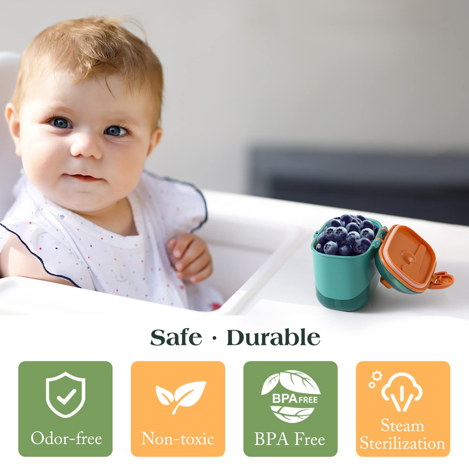 Zooawa Baby Formula Dispenser On The Go, Baby Formula Container Holder Milk Powder Dispenser Formula Travel Container Portable Fruit Snack Storage Container with Scoop Fork Leveller, 550ml/300g, Green