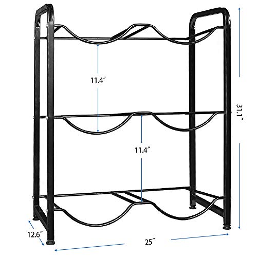 UMORNING 5 Gallon Water Bottle Holder, 3-Tier Water Cooler Jug Rack for 6 Bottles Heavy Duty Detachable Kitchen Organization and Storage Shelf, Black