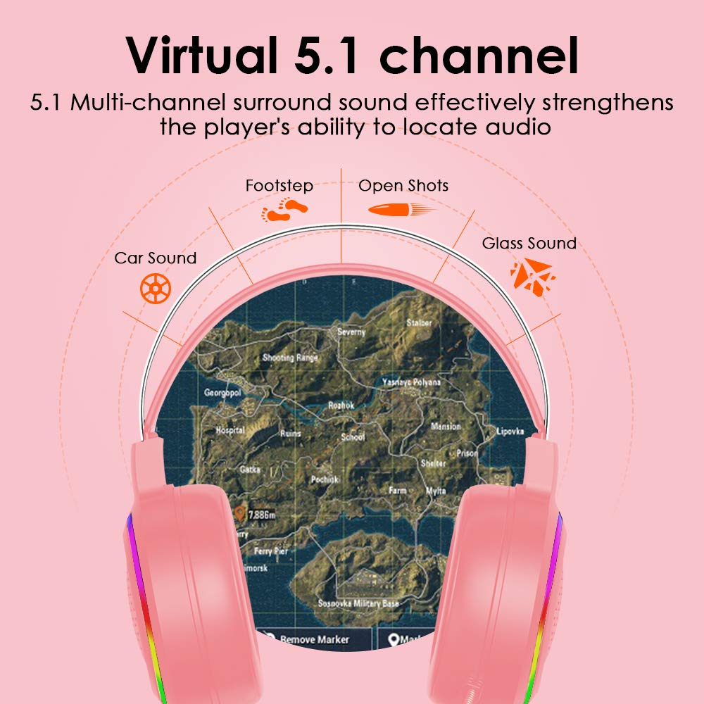 Pink Wireless Gaming Keyboard and Mouse Wired Headphones and Mice pad Backlight Bundle 2.4GHz Rechargeable Retro Keyboard and Rainbow Blacklit Mouse with 3D Stereo Gaming Headset for Laptop, PC