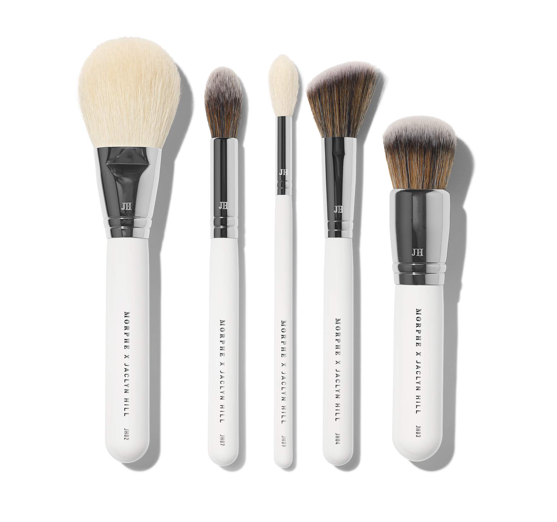 Morphe x Jaclyn Hill Makeup Brush Set - The Complexion Master Collection - Includes Bronzer, Foundation, Blush, Undereye Powder and Highlighter Brushes Plus Travel Bag - Natural and Synthetic Brushes
