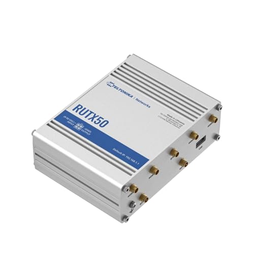 Teltonika RUTX50000000 Model RUTX50 Industrial 5G Router, Speeds up to 3.3 Gbps, Dual SIM, Up to 150 Simultaneous Connections, EU PSU