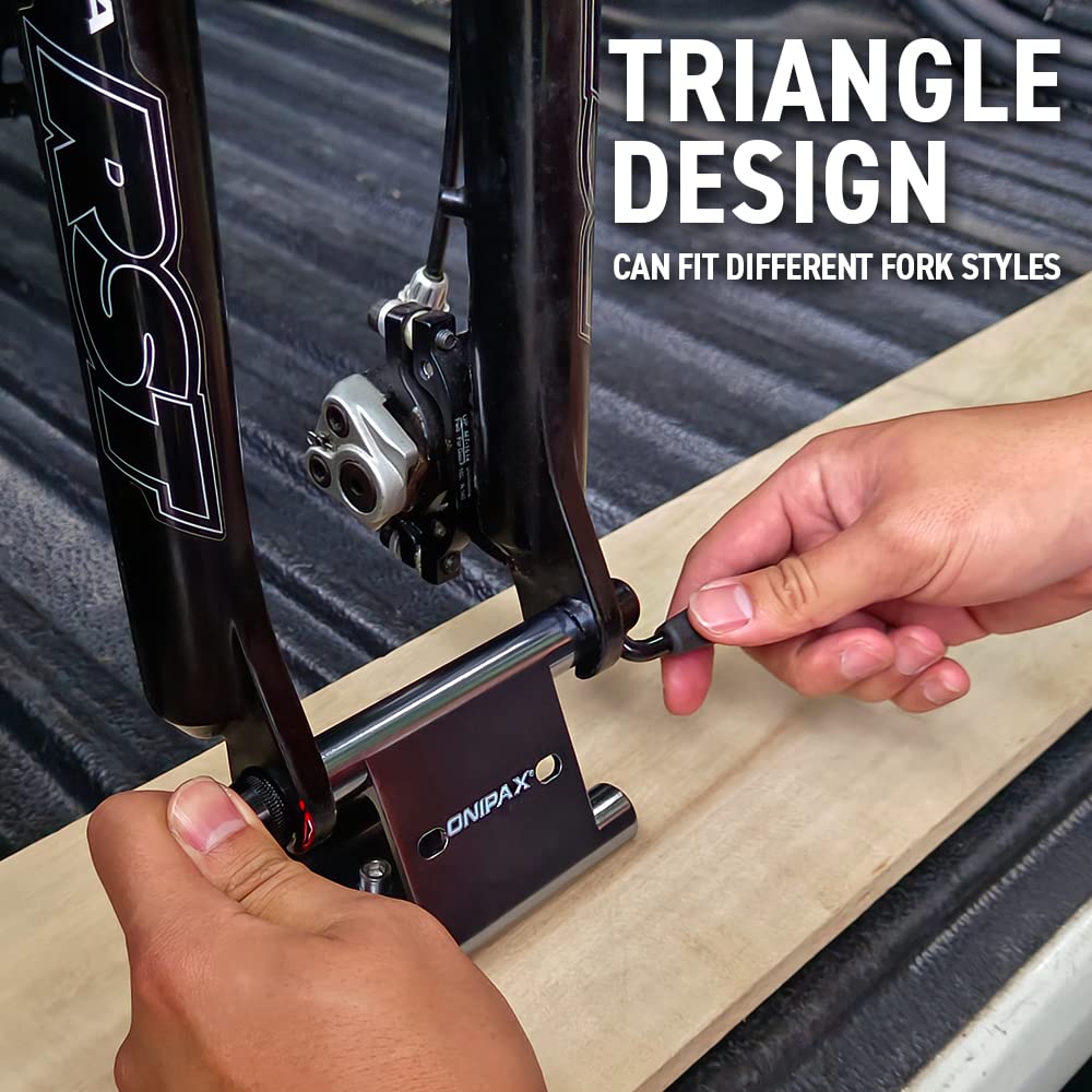 ONIPAX Triangle Bike Fork Mount Hitch Rack 100mm with 9mm Quick Release, for 9mmx100mm；12mmx100mm；15mm x100mm
