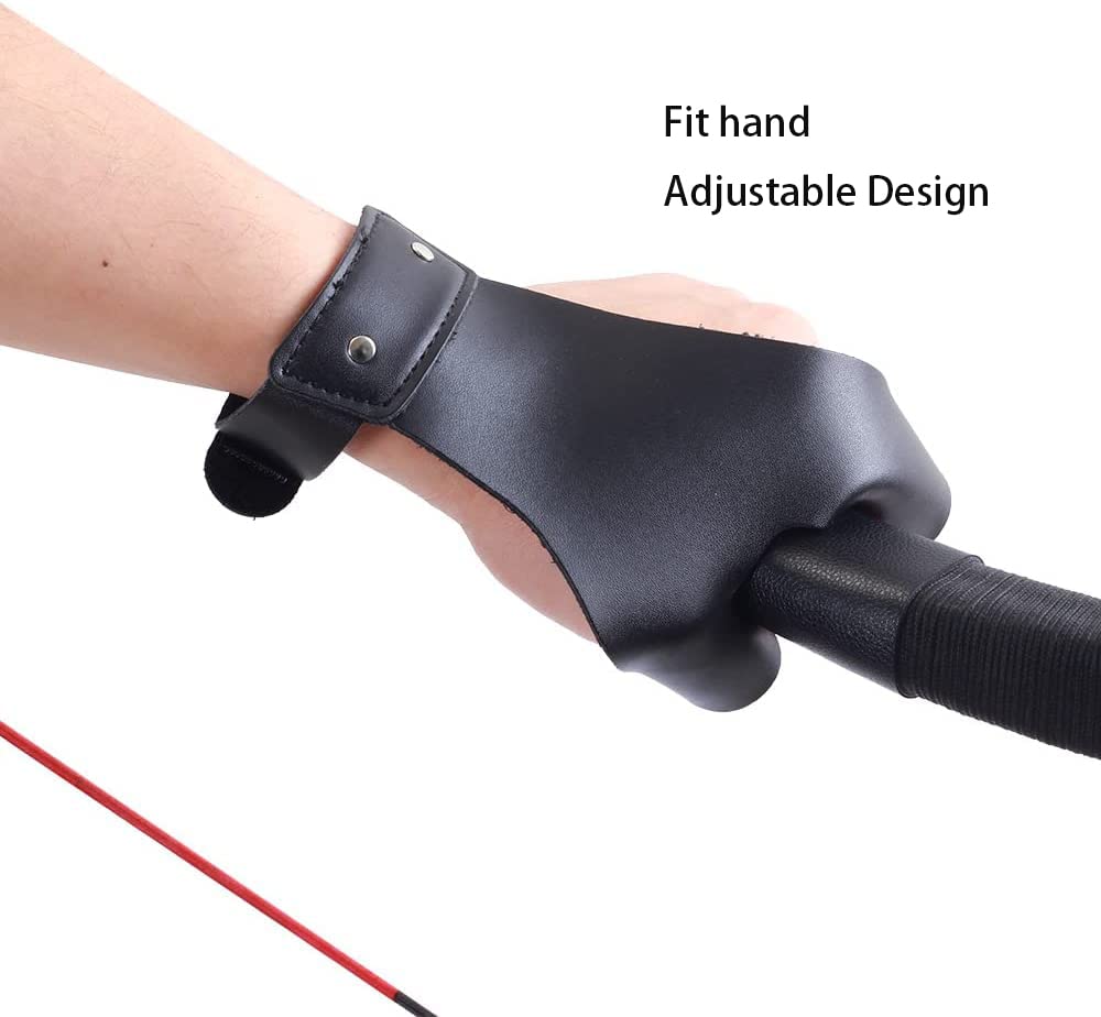 SOPOGER Archery Shooting Glove Hand Guard Finger Protector Youth Adult Protective Leather Finger Guard Left Hand for Traditional Recurve Compund Bow Outdoor Hunting Practice (Black)